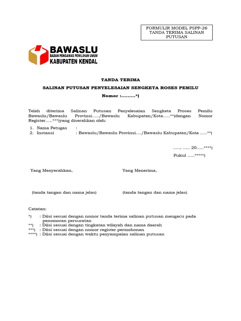 Formulir Penyelesaian Sengketa Antarpeserta Pemilu PSPP 26 | PDF