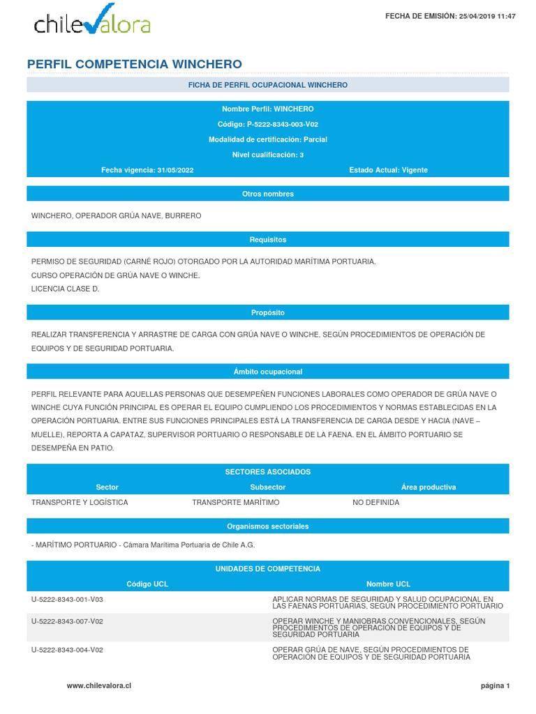 Perfil Ocupacional Winchero Portuario | PDF