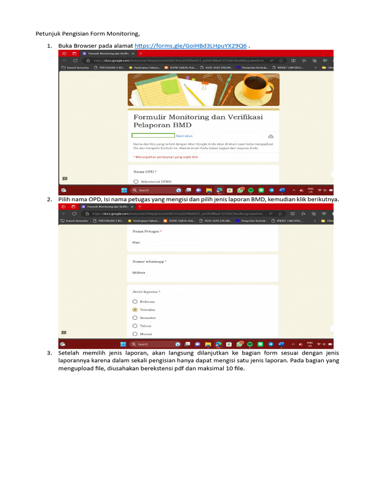 Petunjuk Pengisian Form Monitoring | PDF