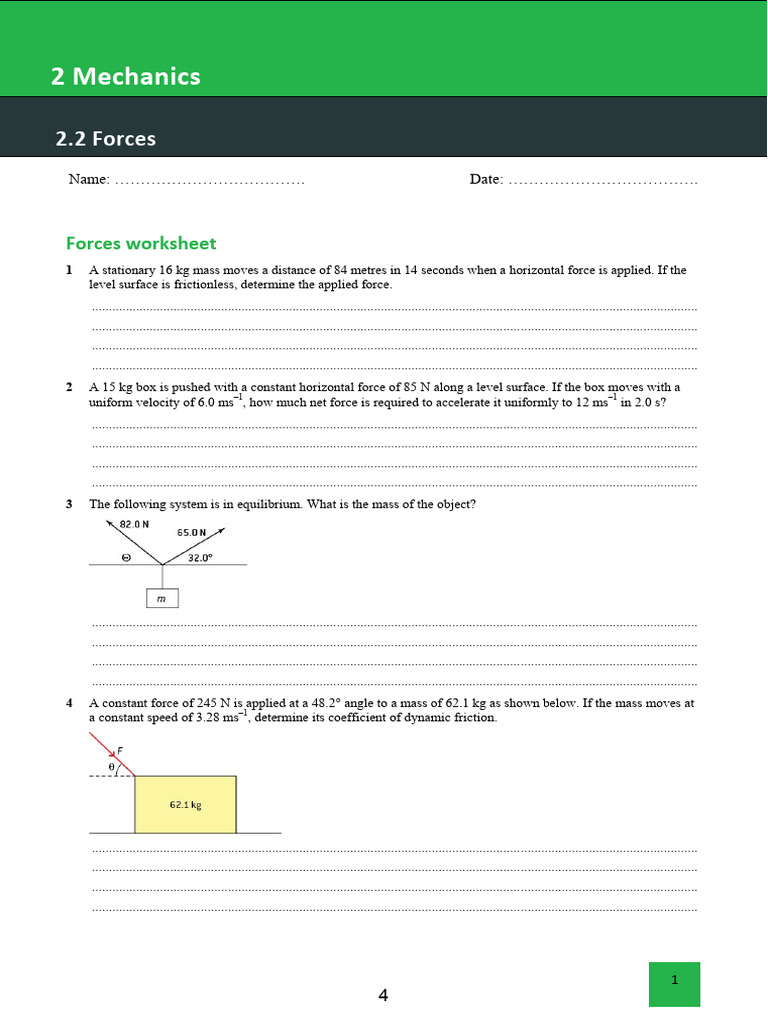 Forces Practice Sheet | PDF