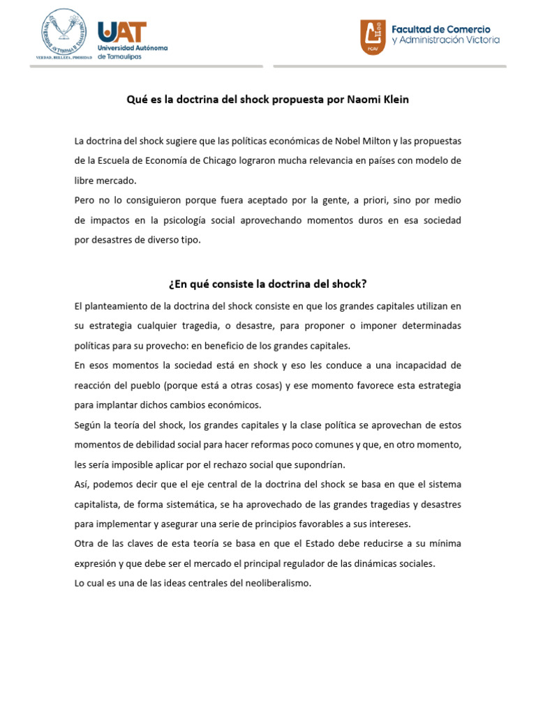Doctrina Del Shock. | PDF