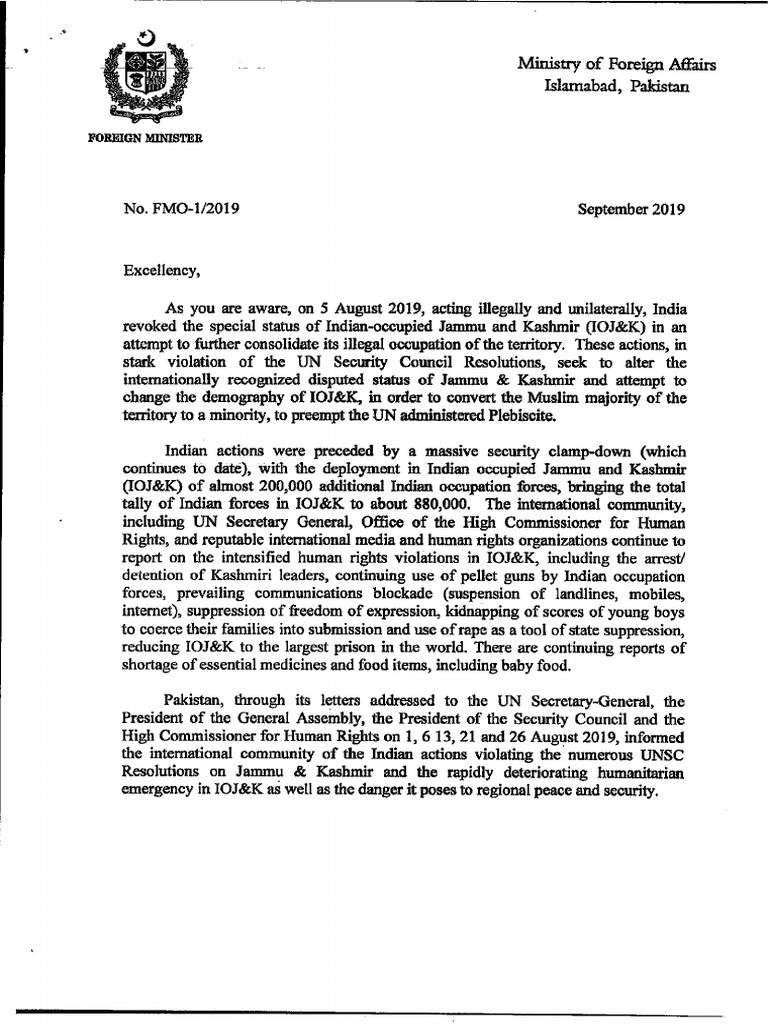 FMs Letter Along With Factsheet and Annexures To The President of The ...