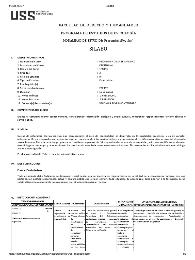 Sílabo PsicoSexualidad 2023-II | PDF