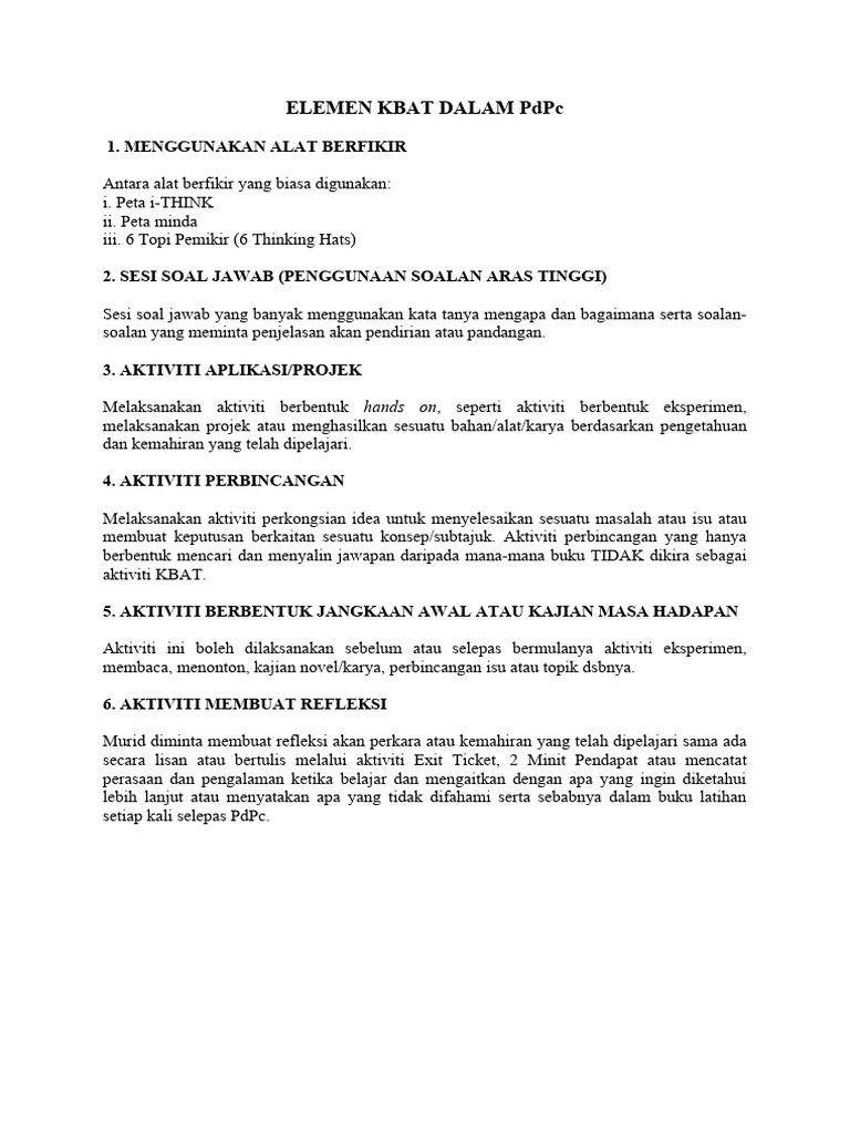 ELEMEN KBAT DALAM PDPC | PDF