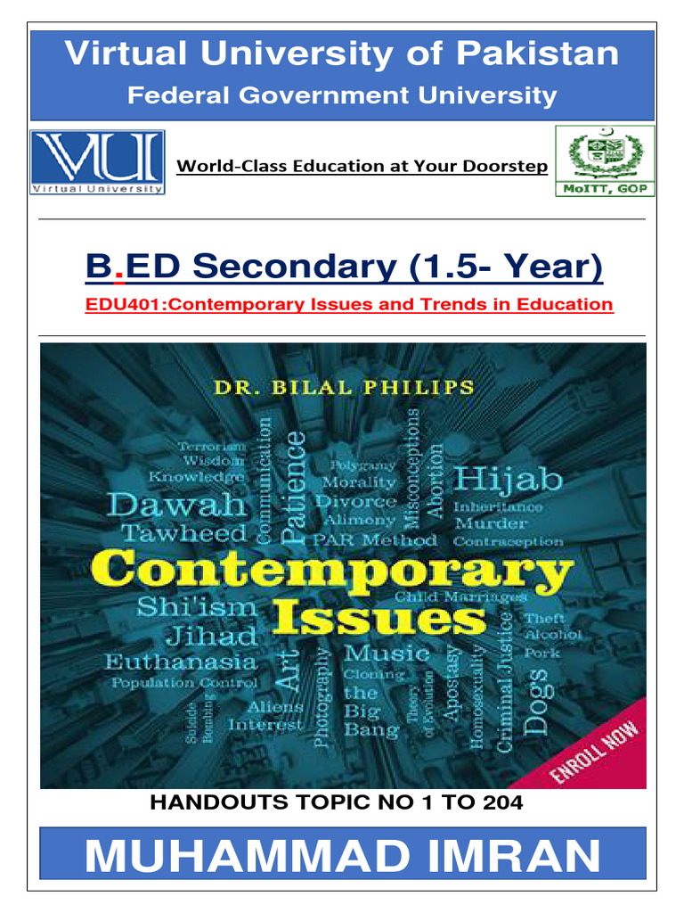 EDU401 Contemporary Issues and Trends in Education Handouts (Topic 1 To ...