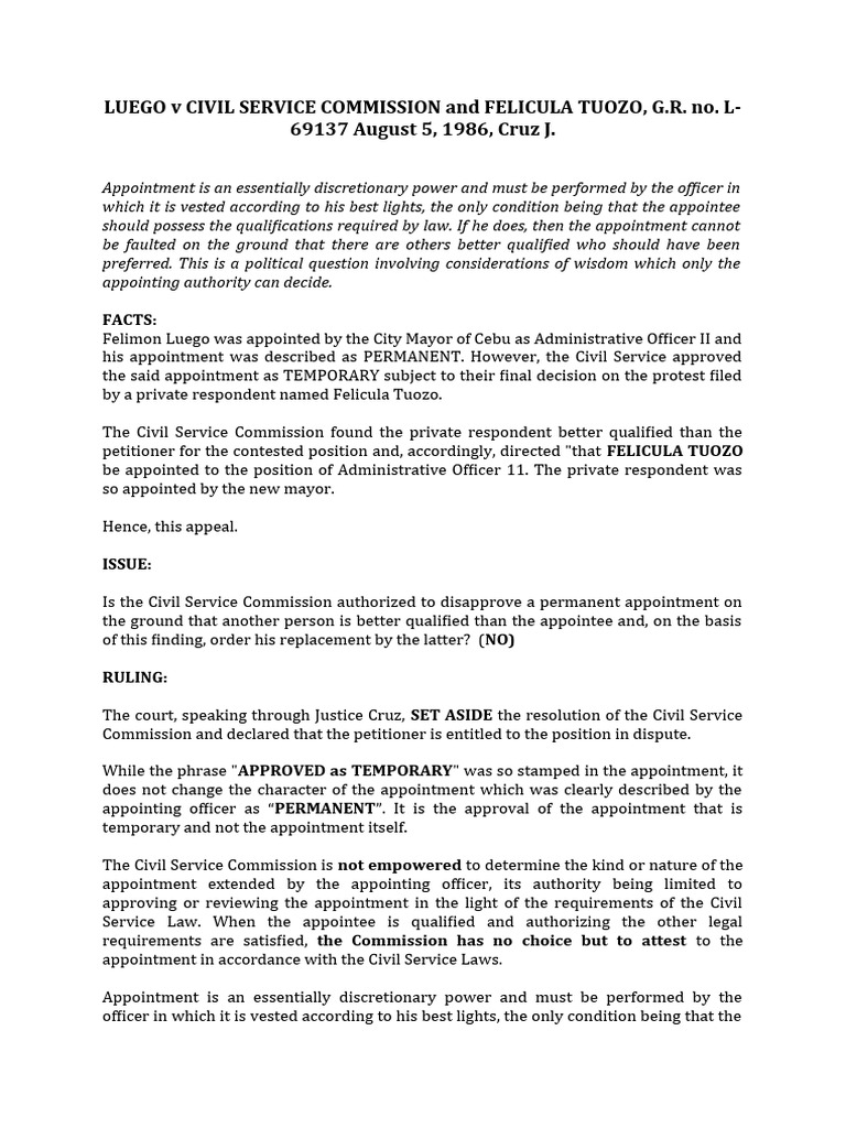 Civil Service Appointment Dispute Ruling | PDF