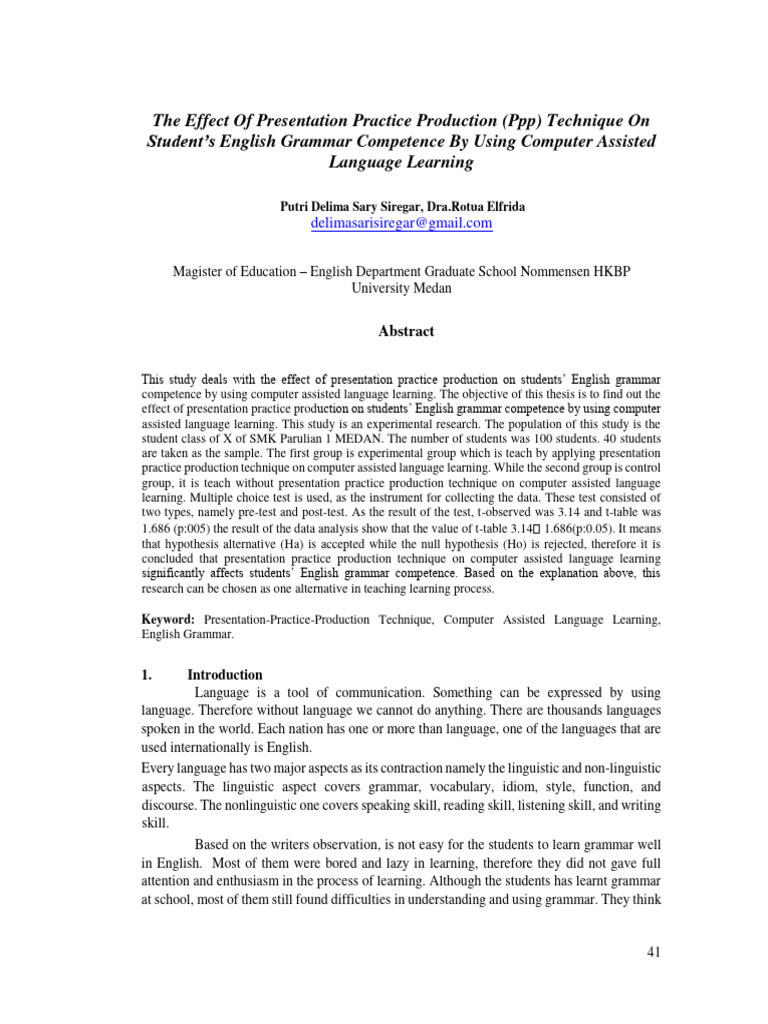 The Effect of Presentation Practice Production (Ppp) Technique On | PDF