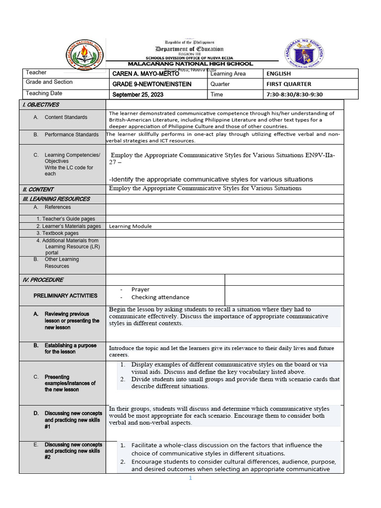 DLP FOR g7 and 9 English Final | PDF