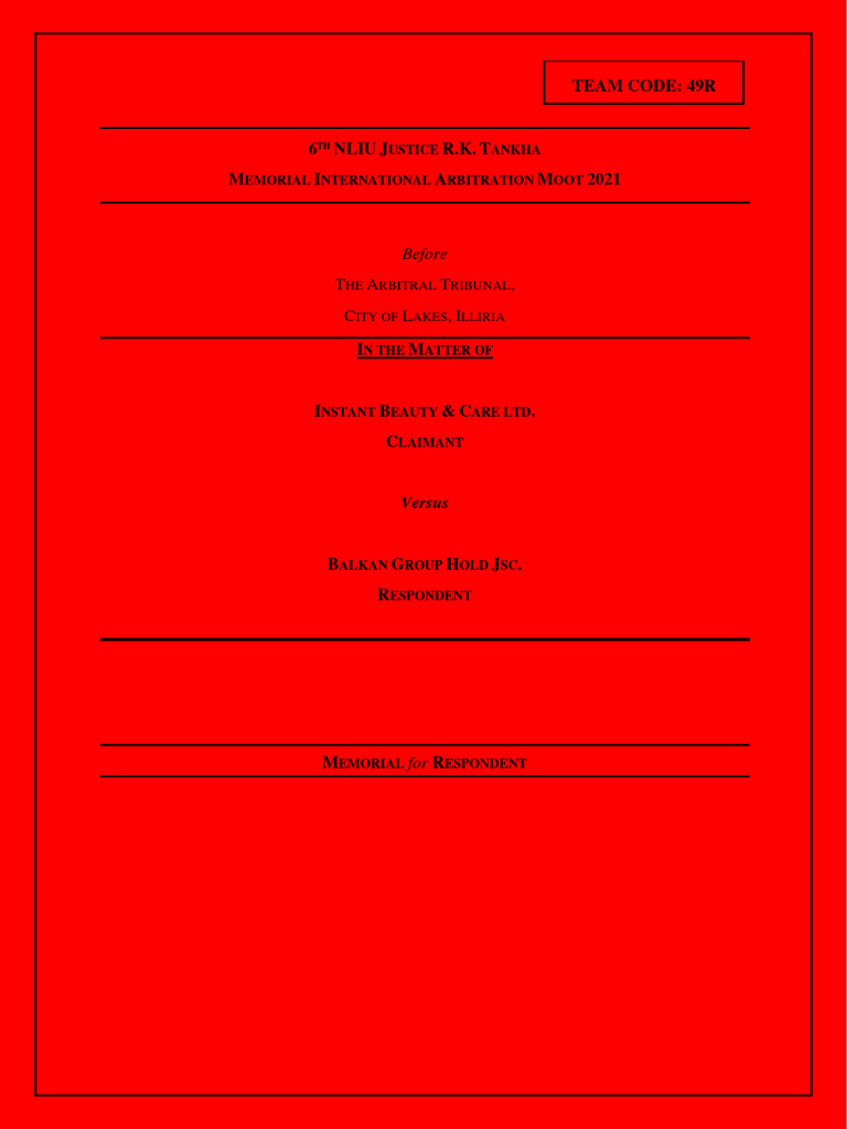 Respondent's Memorial in Arbitration Moot | PDF | Damages | Arbitration
