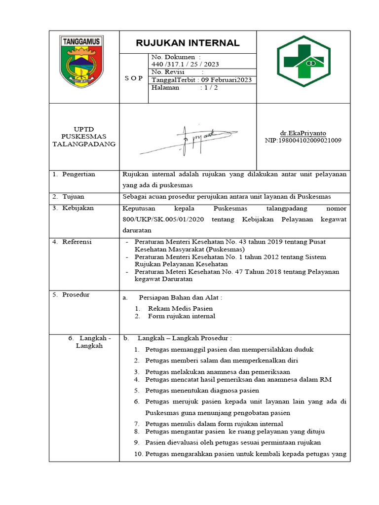 Sop Rujukan Internal New 2023 | PDF