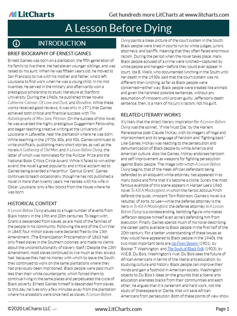 A Lesson Before Dying LitChart | PDF