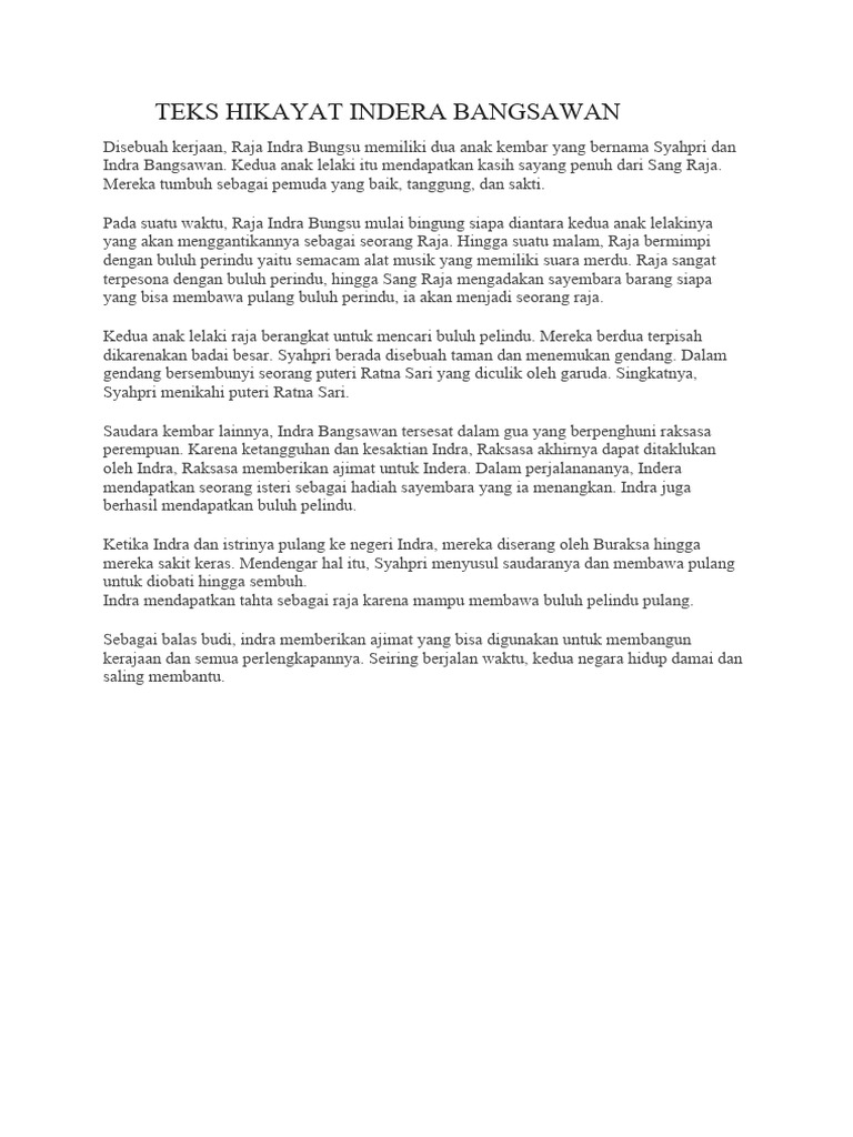 Teks Hikayat Indera Bangsawan | PDF