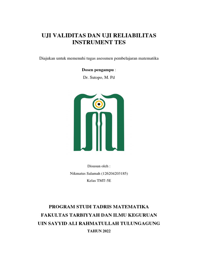 Uji Validitas Dan Uji Reliabilitas Instrument Tes | PDF Uji Validitas Dan Uji Reliabilitas Instrument Tes | PDF