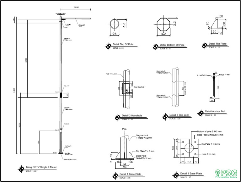 Detail Top of Pole Detail Bottom of Pole Detail Rip Plate: SCALE 1: 25 ...