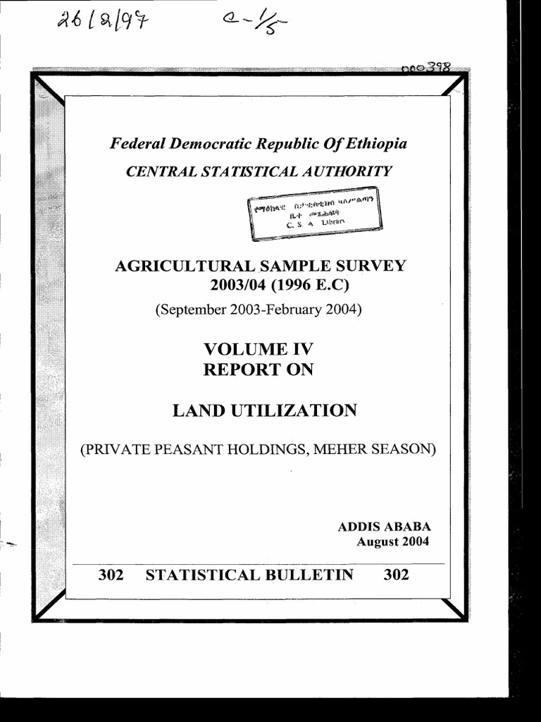 Agricultural Sample Survey Land Utilization Meher Season 2003 | PDF