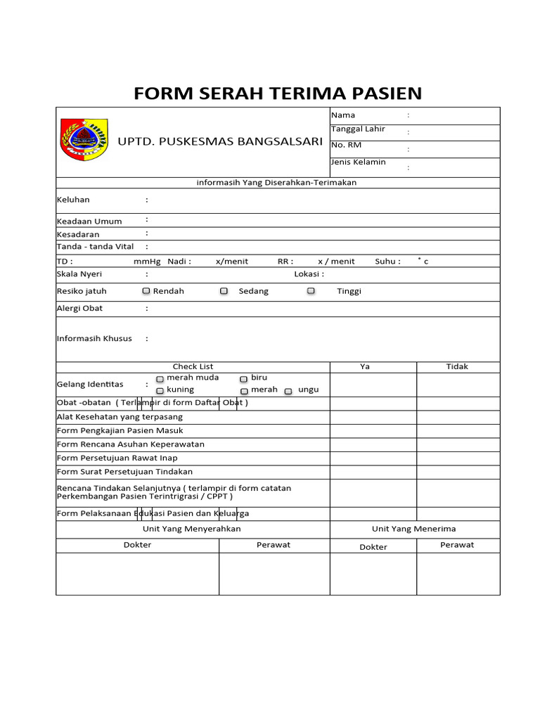 Form Serah Terima Pasien Pdf