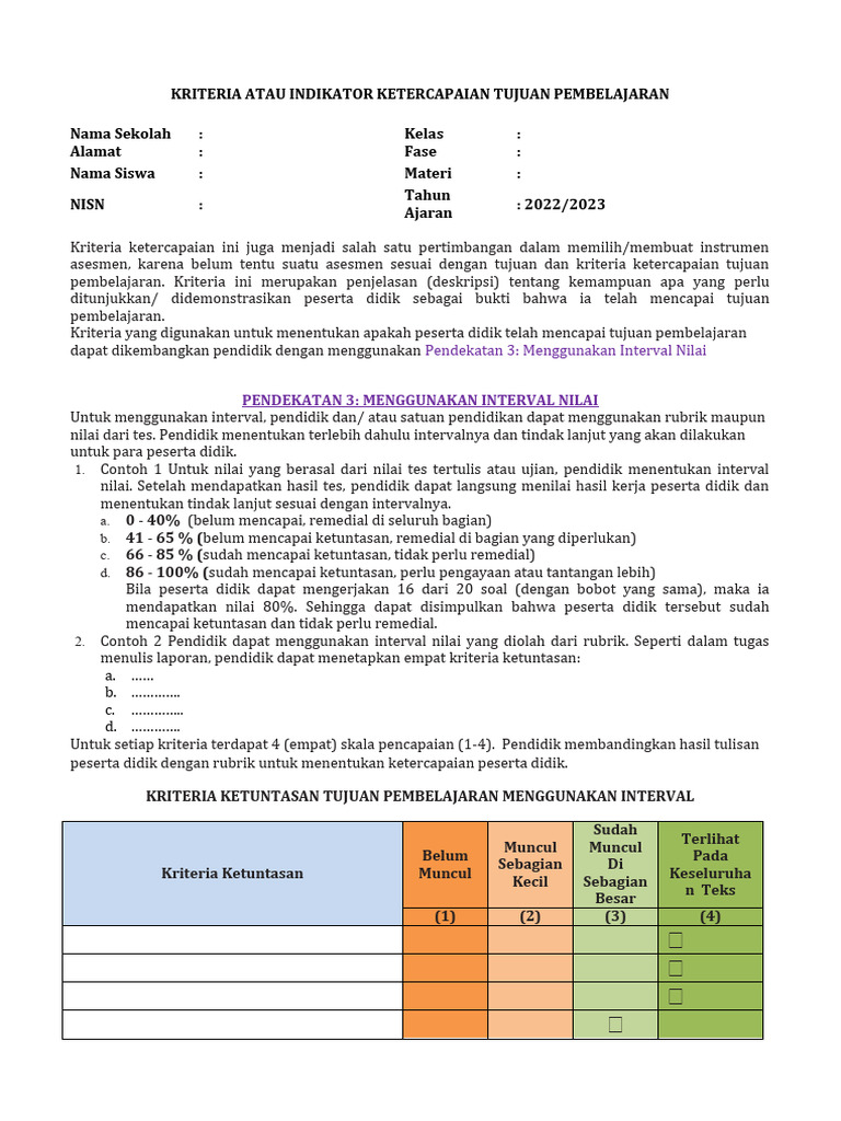 Kriteria KKTp dengan Interval Nilai | PDF