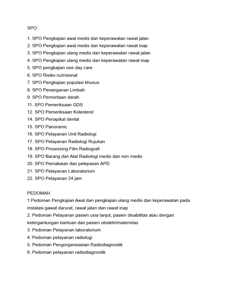 Daftar Spo Dan Pedoman Pokja PP | PDF