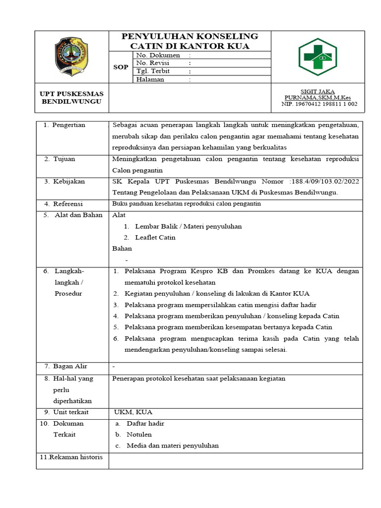 22-147 - Sop Konseling Catin Di Kantor Kua | PDF