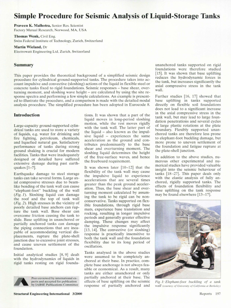 2000 Simple Procedure For Seismic Analysis of Liquid-Storage Tanks | PDF
