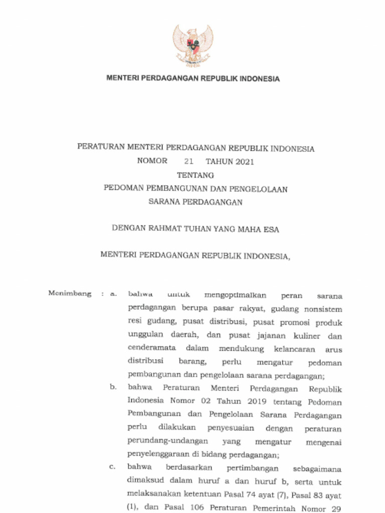 Permendag Nomor 21 Tahun 2021 Pdf