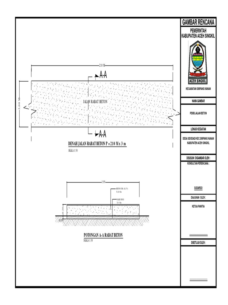 Desain Jalan Rabat Beton Aceh Singkil | PDF