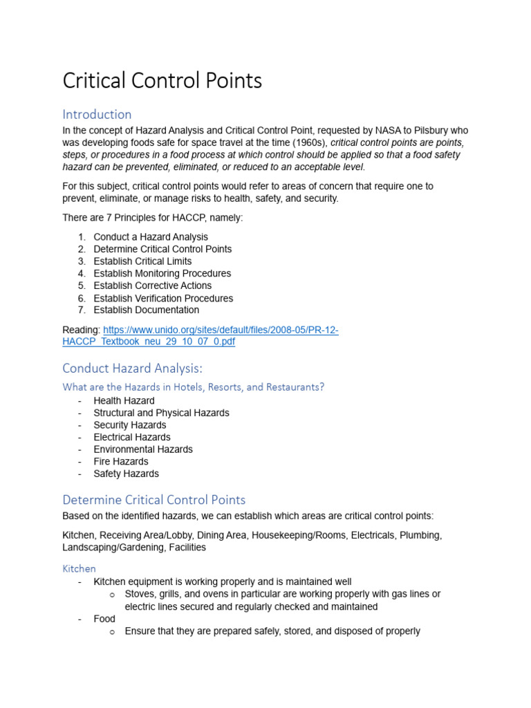 Critical Control Points | PDF