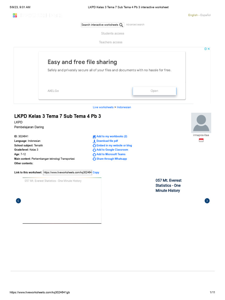 LKPD Kelas 3 Tema 7 Sub Tema 4 PB 3 Interactive Worksheet | PDF ...