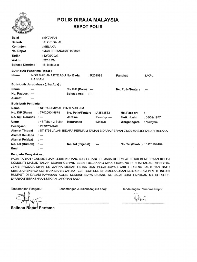 Report Polis (Cermin Kereta) | PDF