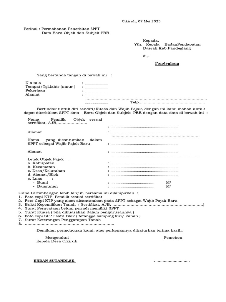 Form. Op Baru PBB-P2 | PDF