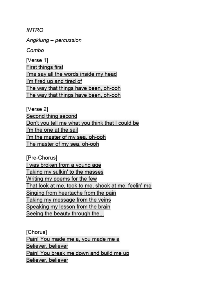 Believer Lyrics | PDF