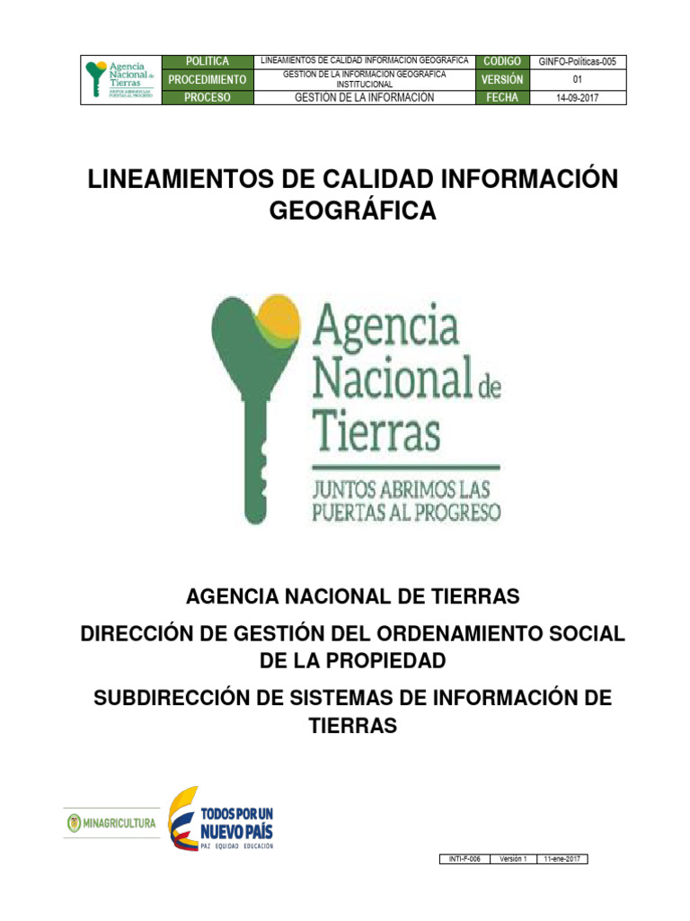 GINFO Politica 005 LINEAMIENTOS DE CALIDAD INFORMACION GEOGRAFICA Ant ...
