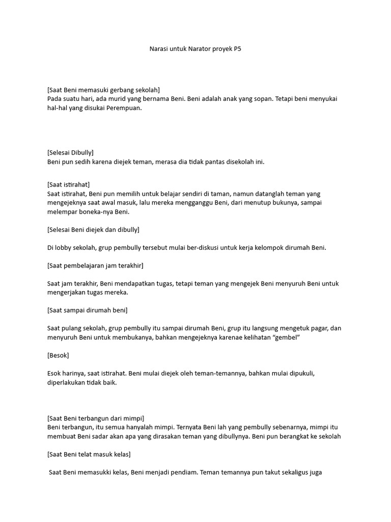 Narasi Untuk Narator Proyek P5 | PDF