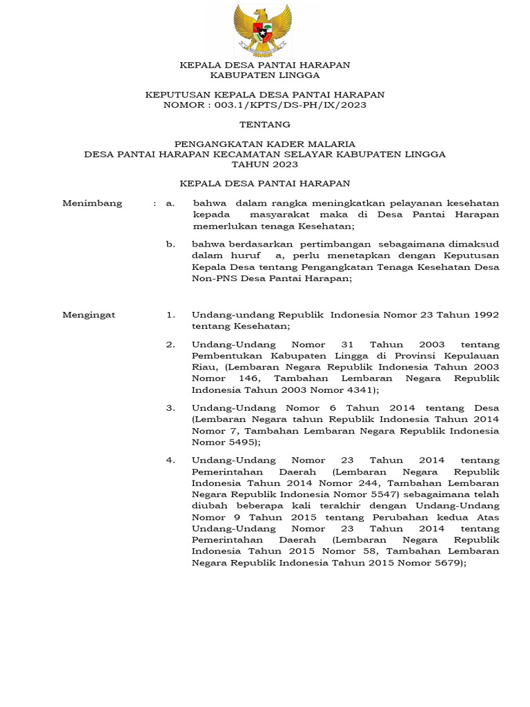 SK Kader Malaria P.harapan | PDF