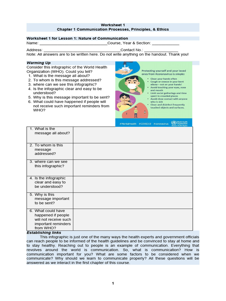 Worksheets For Chapter 1 | PDF | Communication | Noun