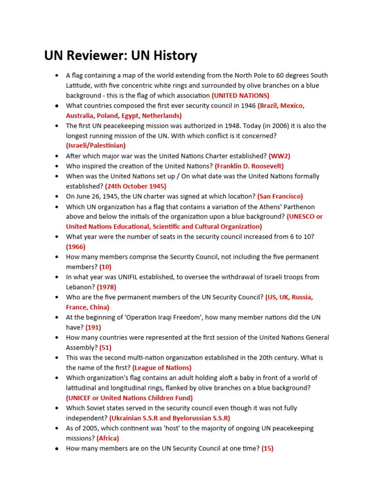 UN History and Key Facts Overview | PDF