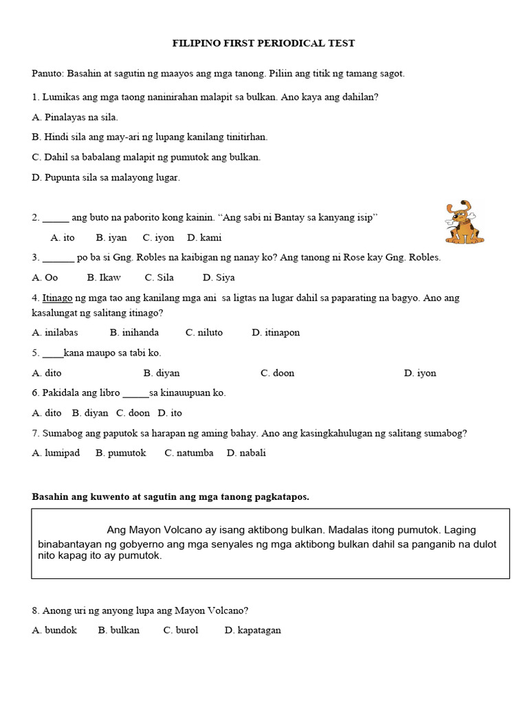 Filipino First Periodical Test | PDF