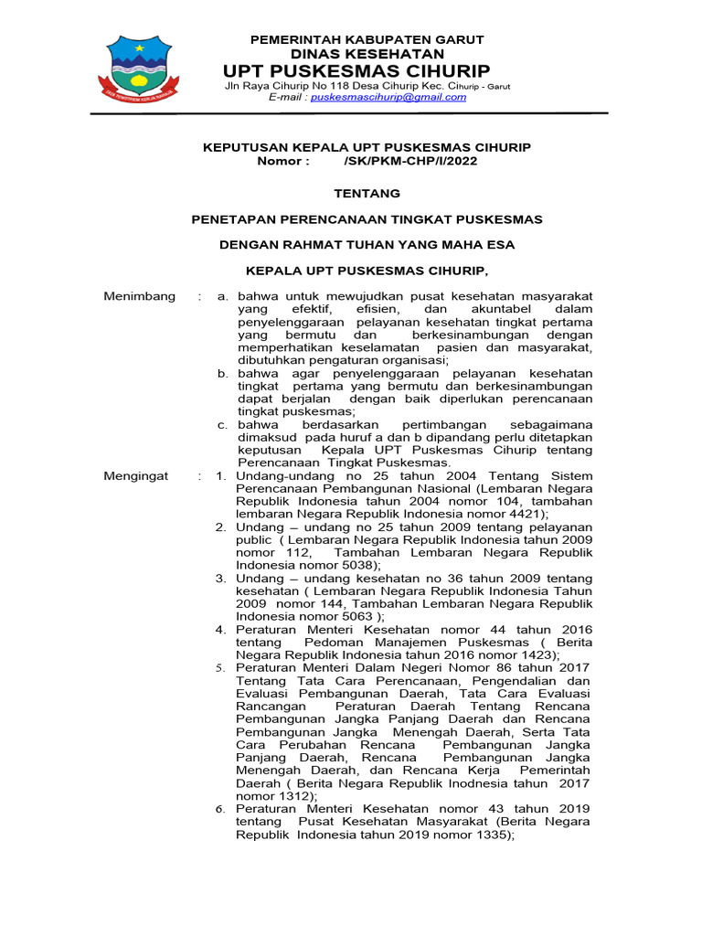 SK Tim Perencanaan 2022 | PDF