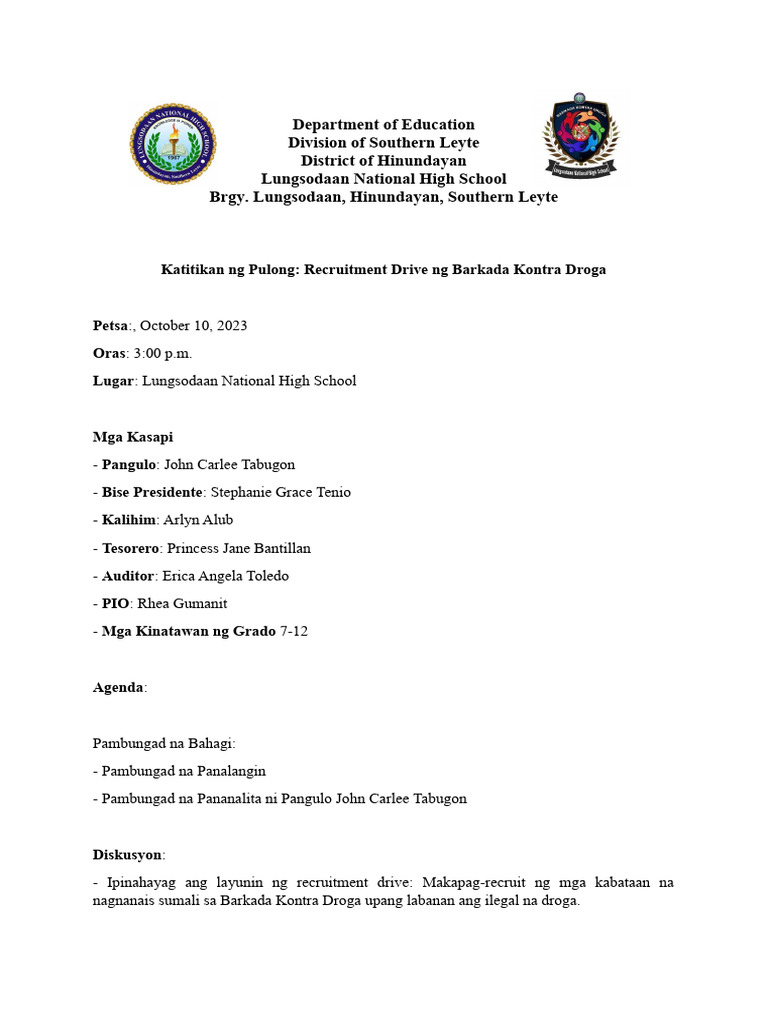 Katitikan NG Pulong Halimbawa | PDF