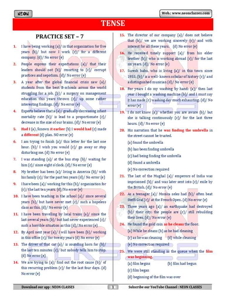 TensePracticeset 7 (Withsolutions) | PDF