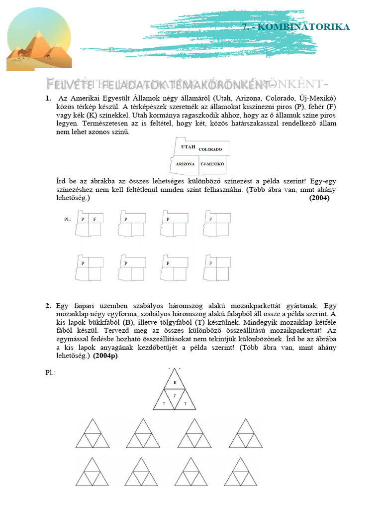 Felvételi Feladatok Témakörönként - Kombinatorika - 2023 | PDF