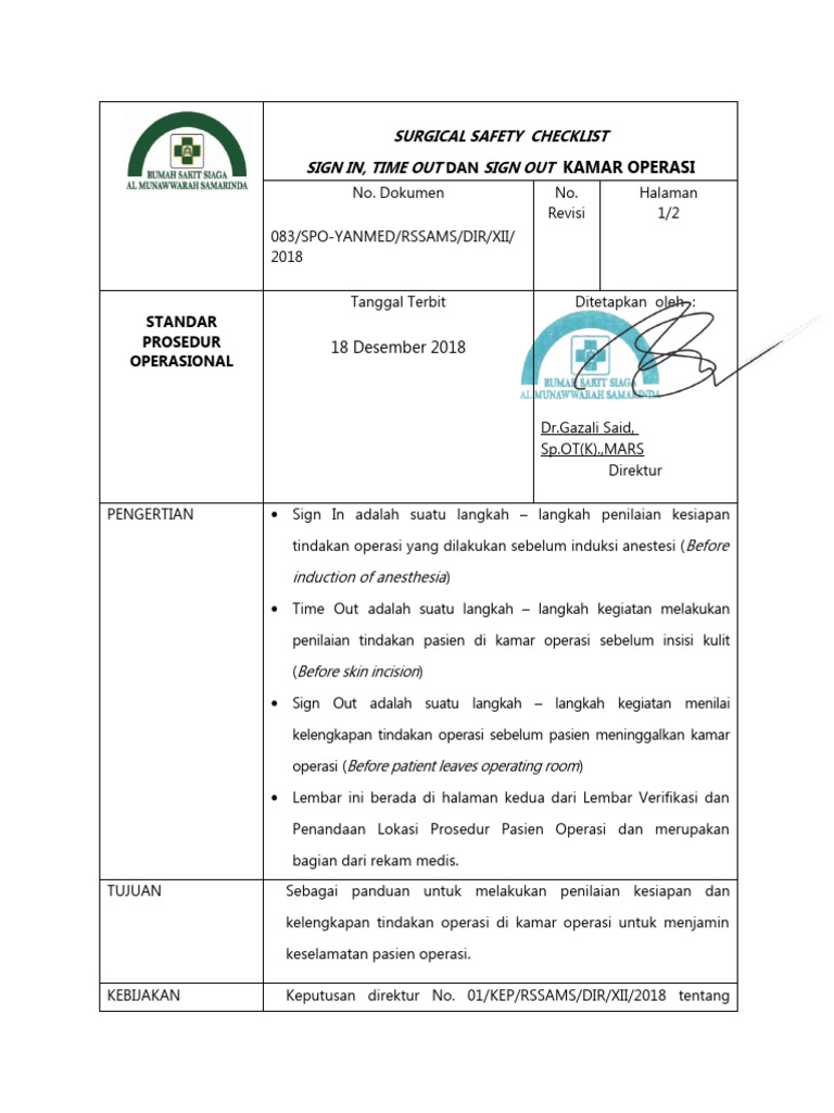 Spo Surgical Safety Checklist | PDF