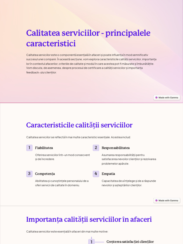 Calitatea Serviciilor Principalele Caracteristici | PDF