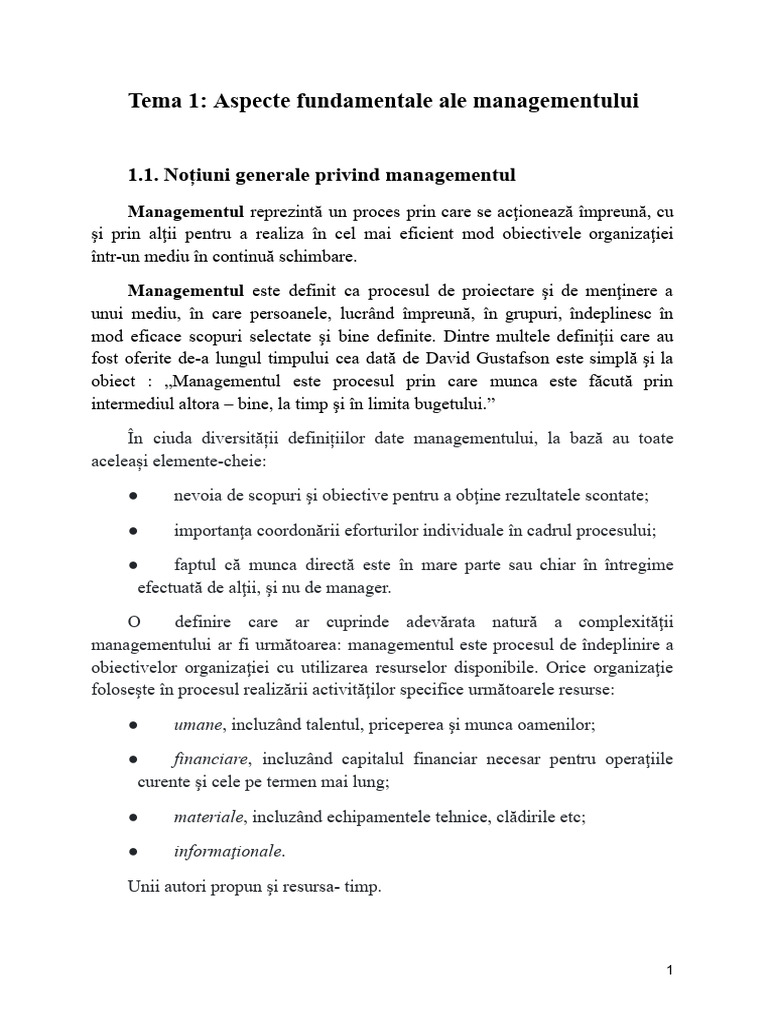 BMM Tema 1 - Aspecte Fundamentale Ale Managementului | PDF