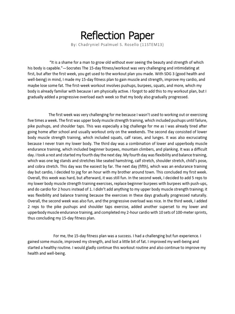 Rosello 11stem13 Reflection Paper | PDF | Strength Training | Physical ...