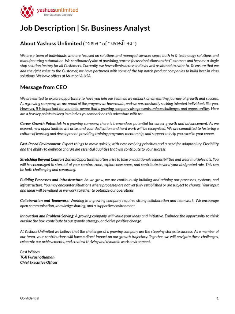 JD005 - Sr. Business Analyst | PDF | Business Process | Big Data