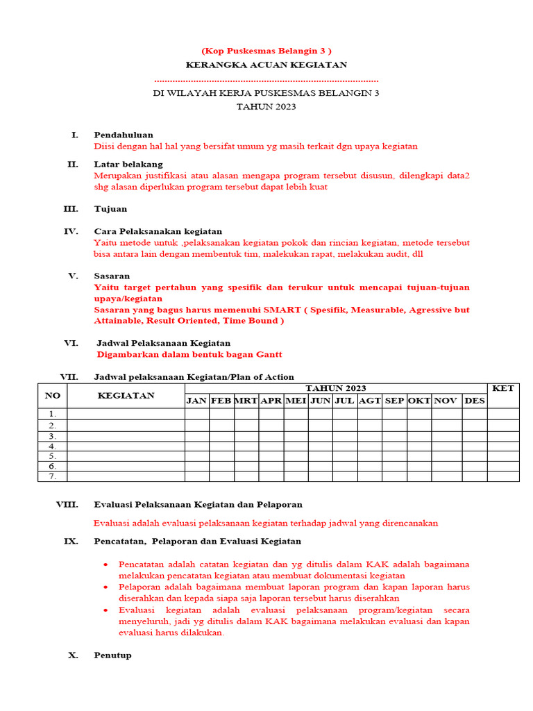 Kerangka Acuan Kegiatan Puskesmas 2023 | PDF
