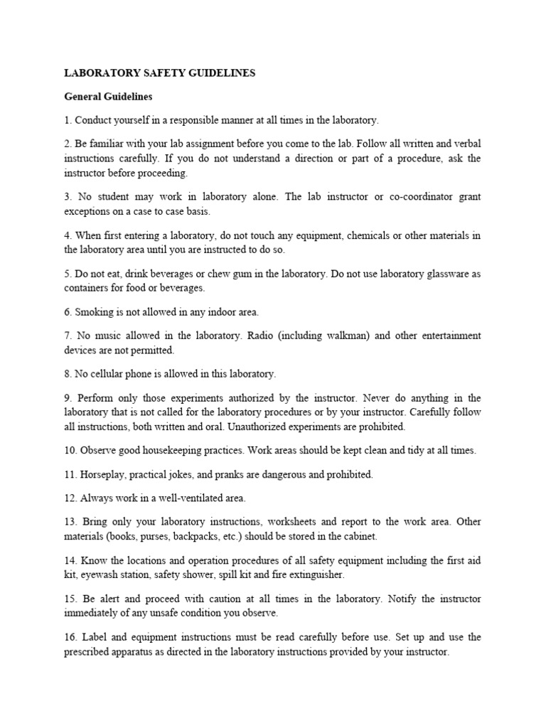 Laboratory Safety Guidelines Chem 111L | PDF