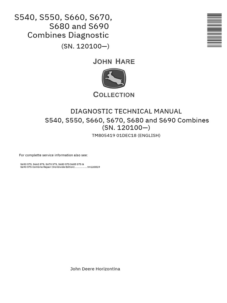 John Deere S540, S550, S660, S670, S680, S690 Combine Diagnostic Technical Manual TM805419 - PDF ...