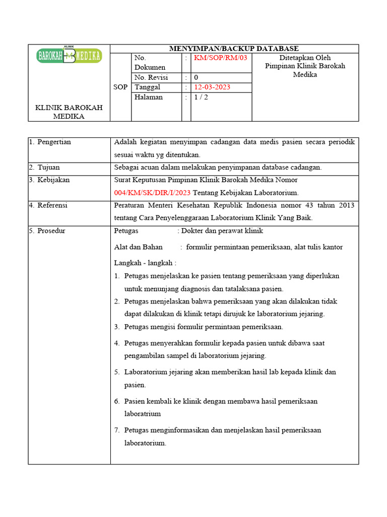 Sop Menyimpan Backup Database | PDF